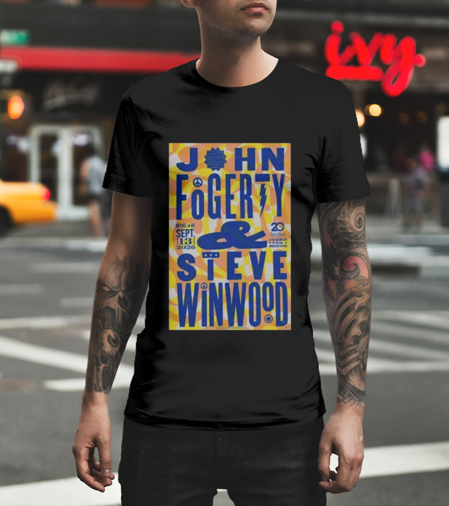John Fogerty Steve Winwood Concert September 13 2026 Bethel NY Bethel Woods 20th Woodstock Festival T-Shirt