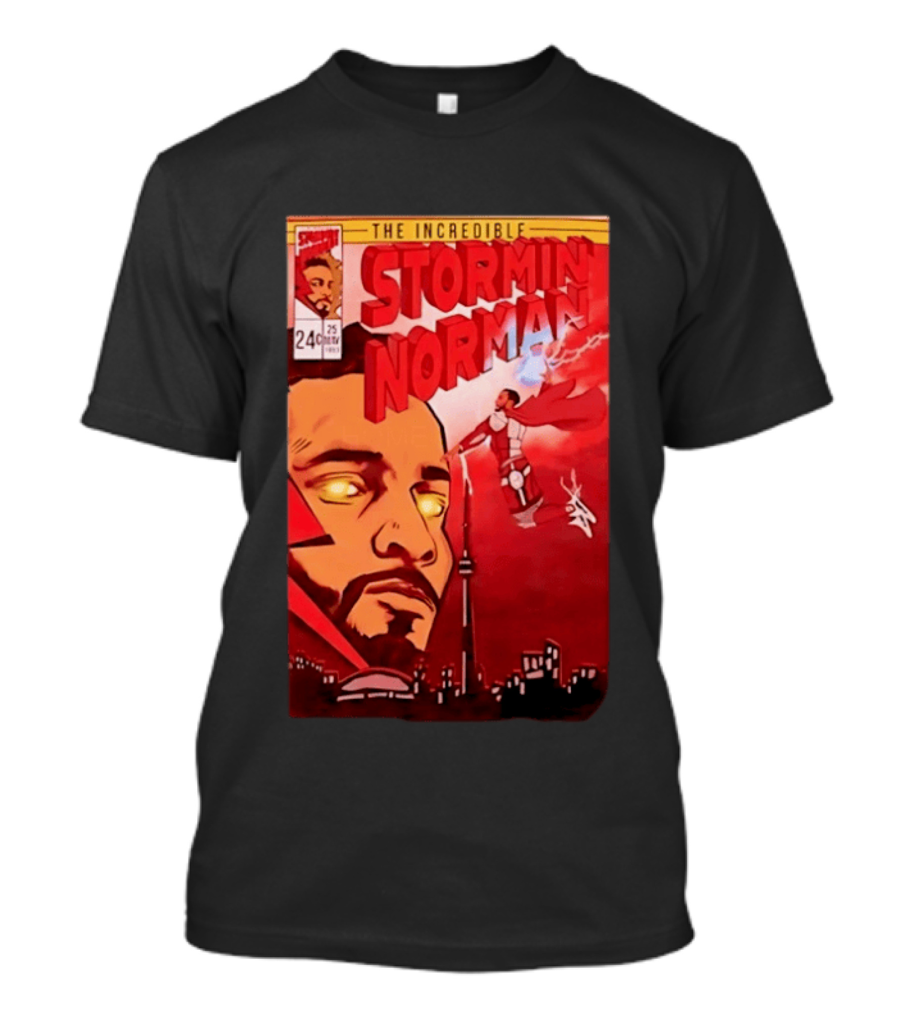The Incredible Stormin Norman Comic Book Flying Superhero Cityscape 25 Cent Issue 24 T-Shirt