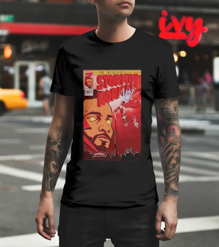 The Incredible Stormin Norman Comic Book Flying Superhero Cityscape 25 Cent Issue 24 T-Shirt