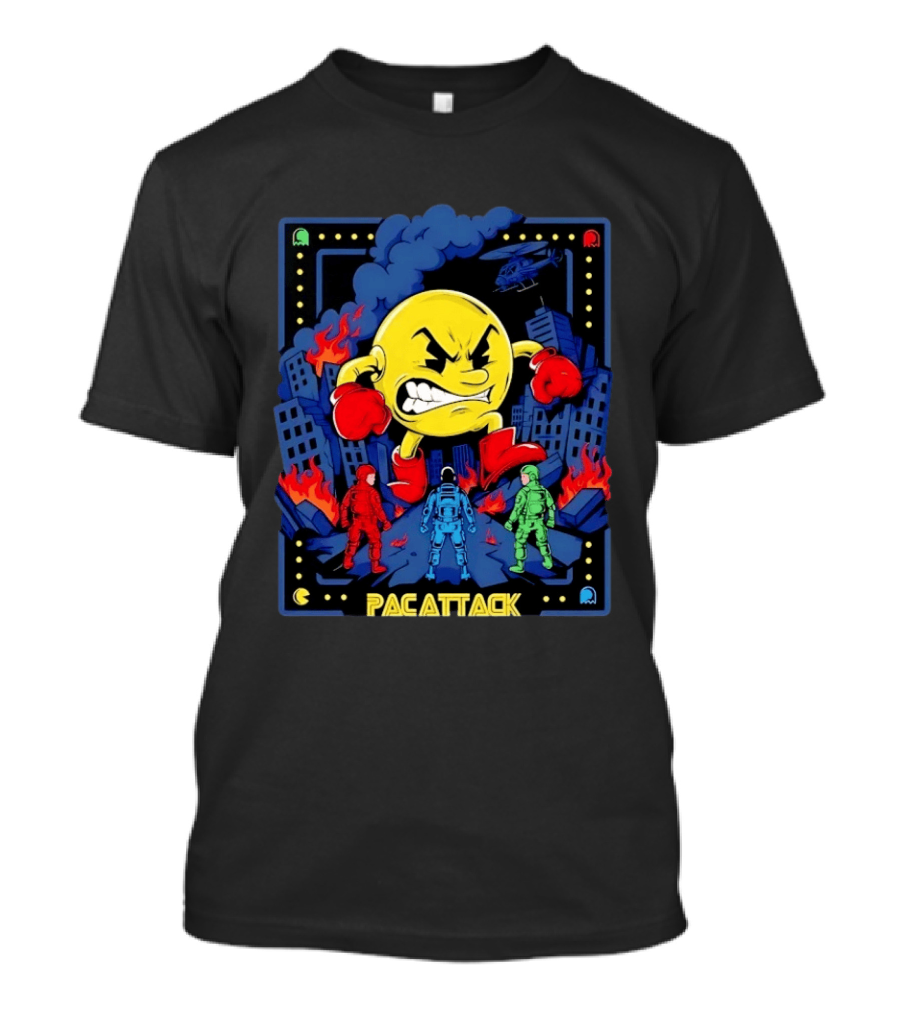 Pac Attack City Destruction Video Game Icon Battle Scene T-Shirt
