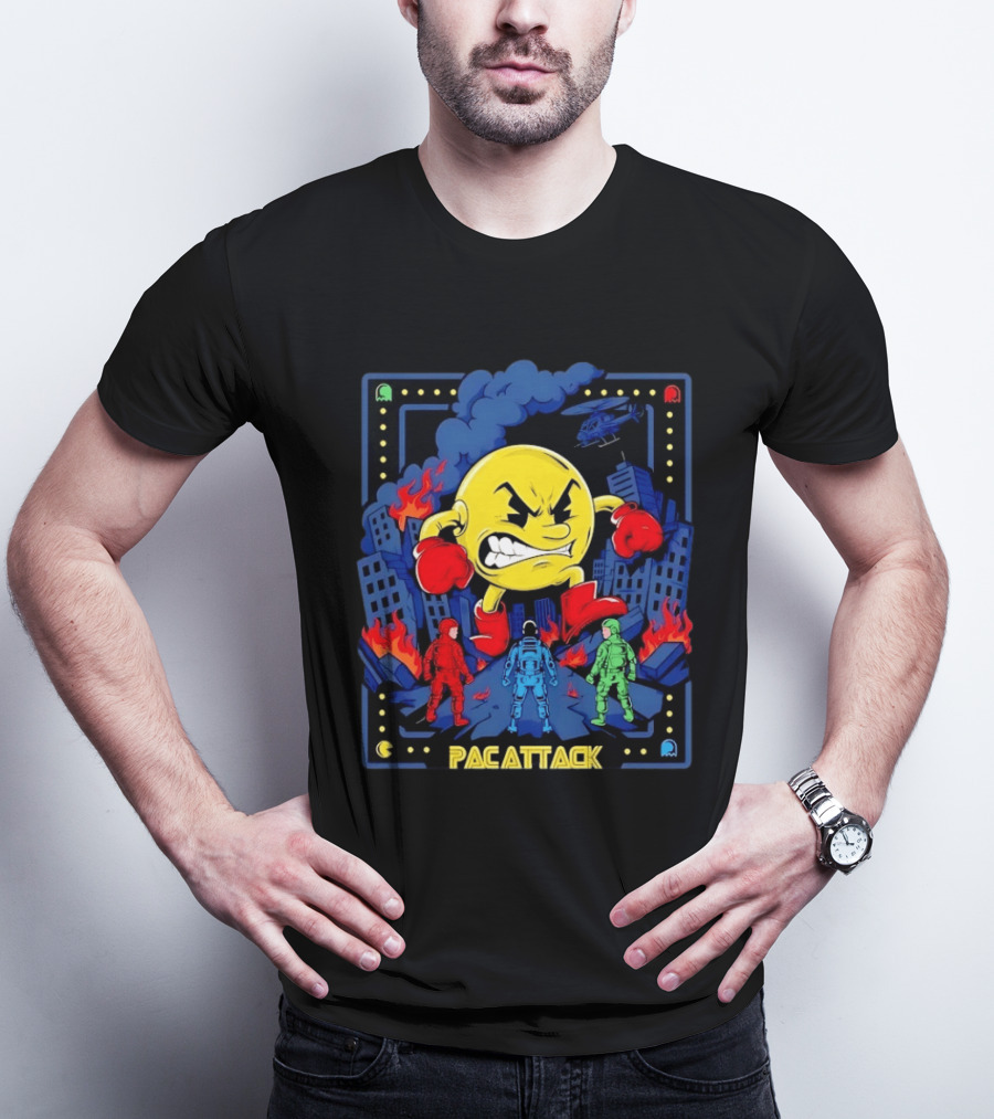 Pac Attack City Destruction Video Game Icon Battle Scene T-Shirt