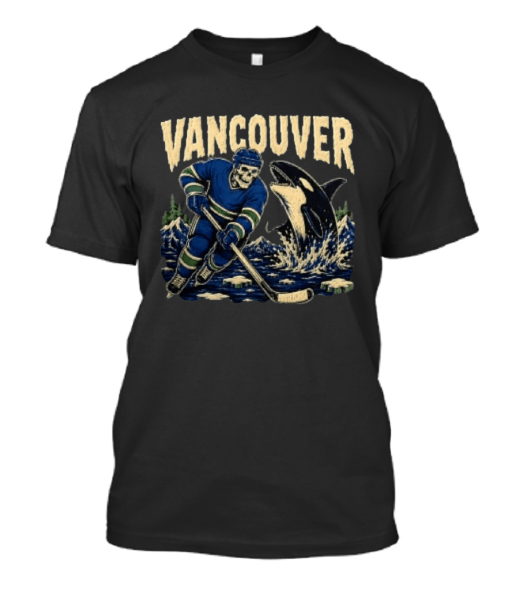 Vancouver Canucks Hockey Skeleton Player With Orca T-Shirt