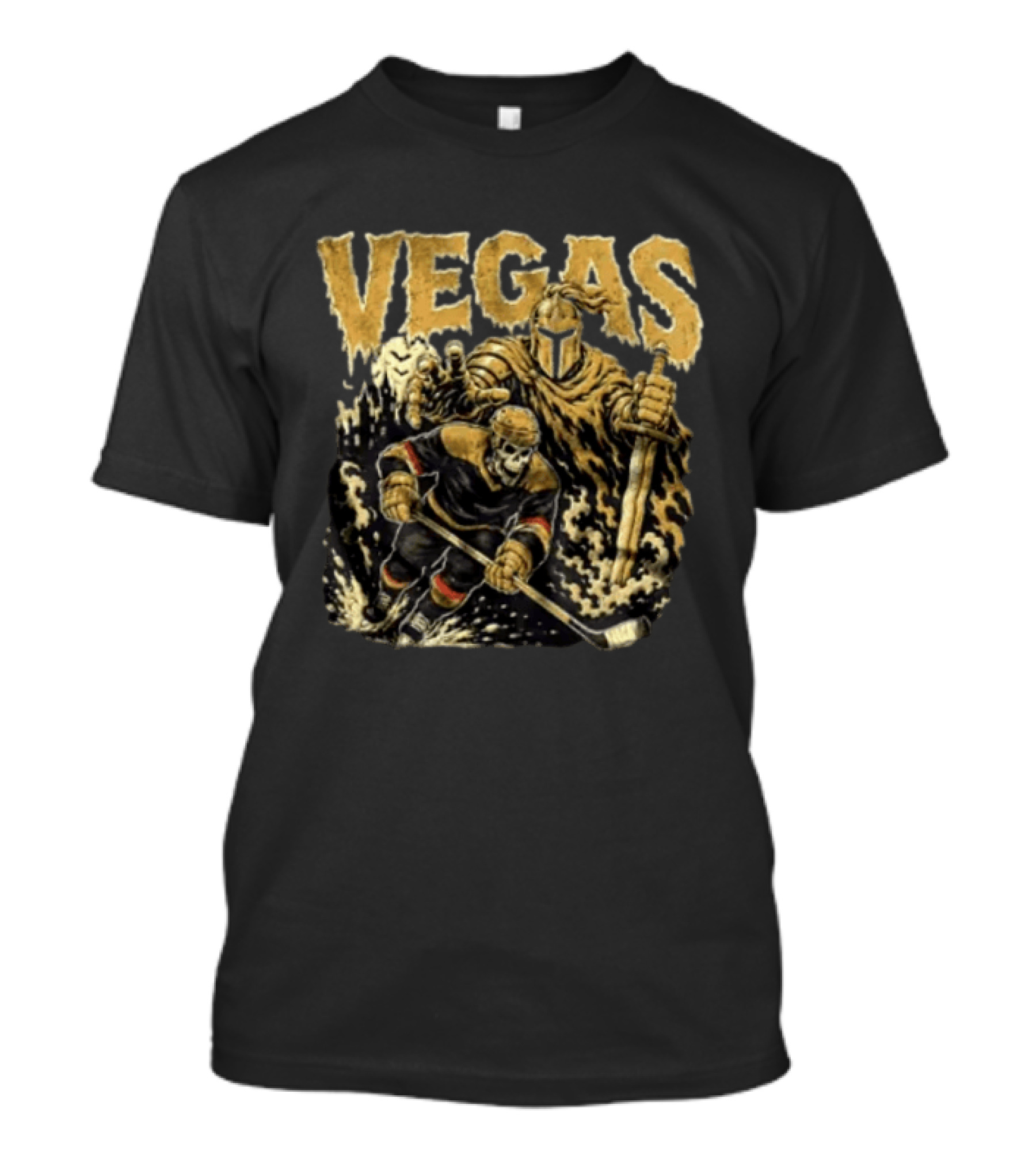 Vegas Golden Knights Skeleton Hockey Player With Knight And Sword T-Shirt