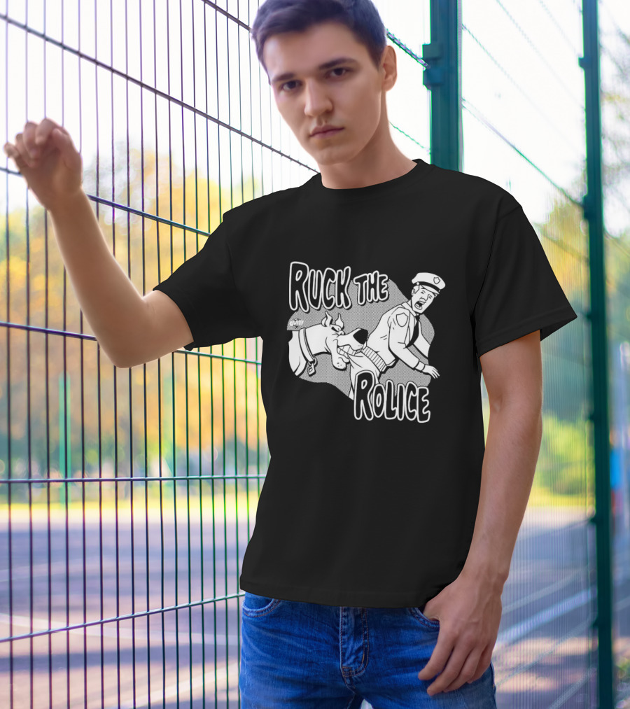 Ruck The Rolice Cartoon Dog Satire Pop Culture Police Officer And Dog T-Shirt