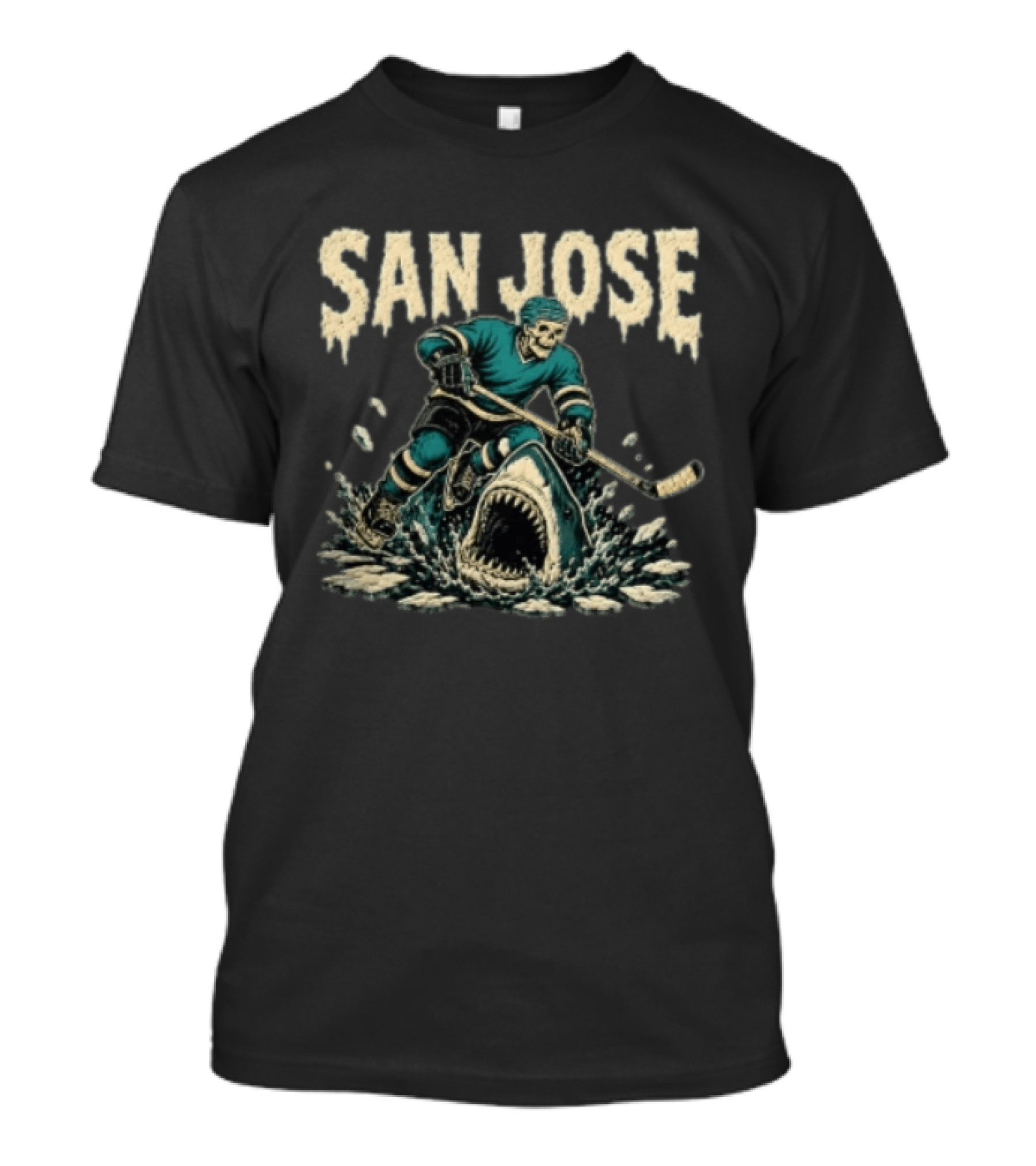 San Jose Sharks Skeleton Hockey Player Riding Shark T-Shirt