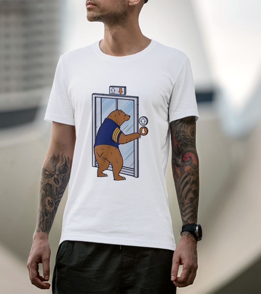 Bear In Blue Jacket Pressing Elevator Down Button T-Shirt