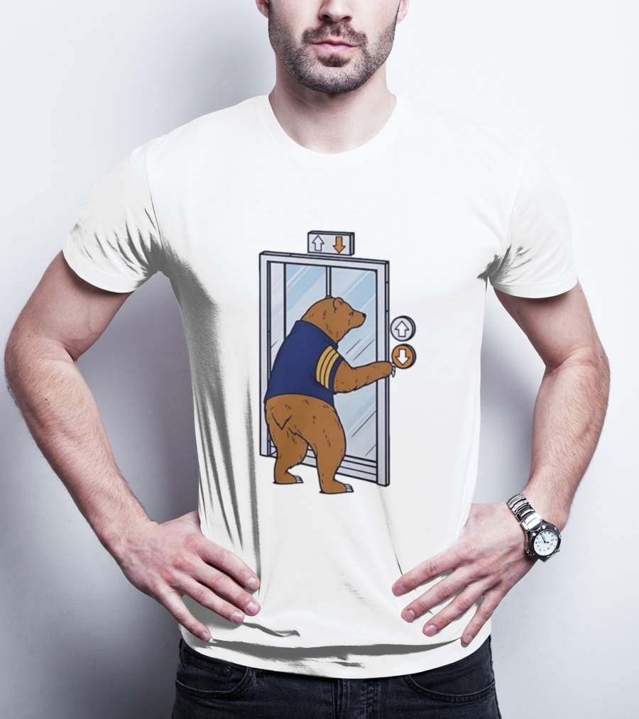 Bear In Blue Jacket Pressing Elevator Down Button T-Shirt
