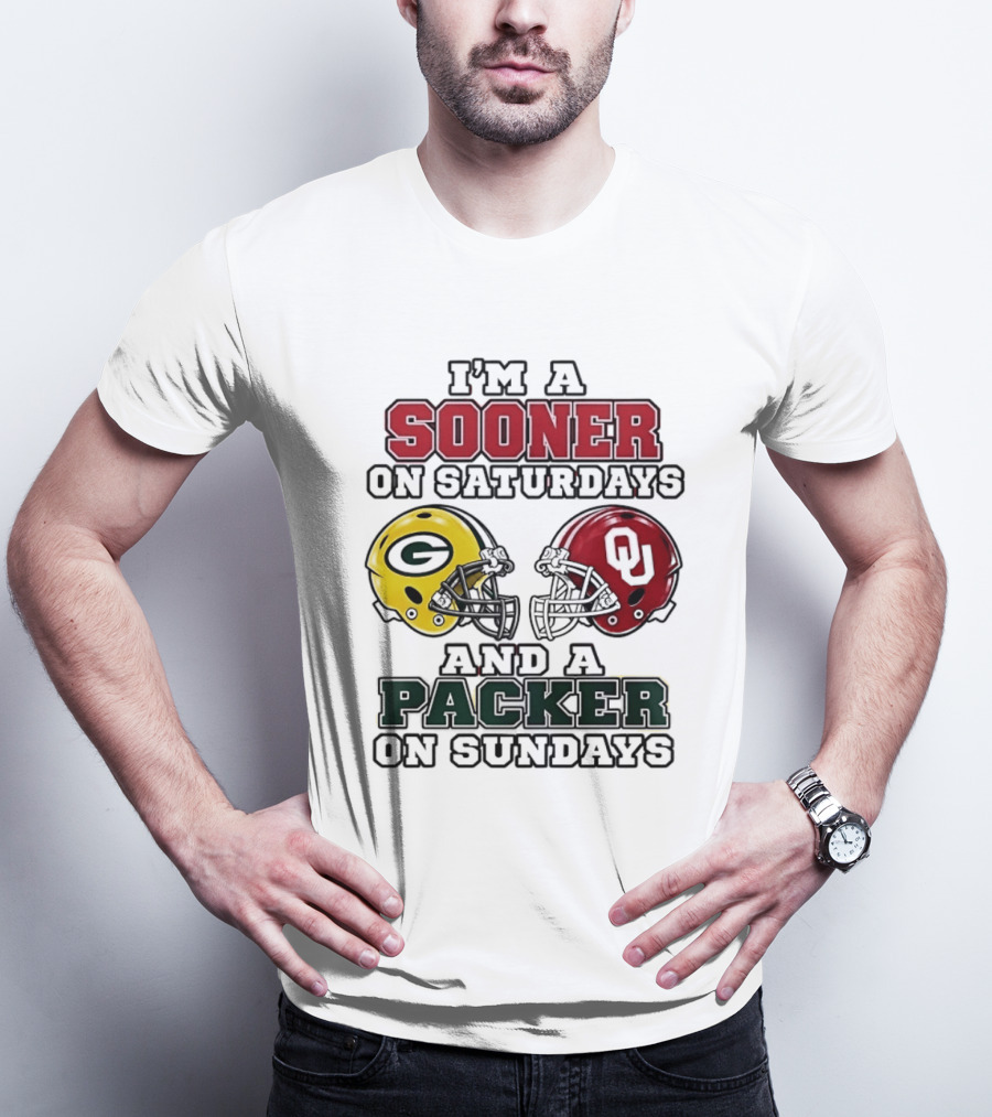 I'm A Sooner On Saturdays And A Packer On Sundays Football Fan Helmets T-Shirt