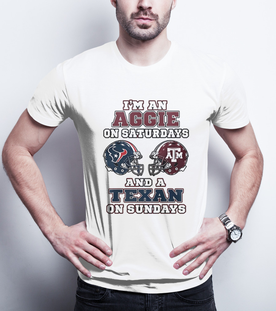I'm An Aggie On Saturdays And A Texan On Sundays Football Helmets T-Shirt