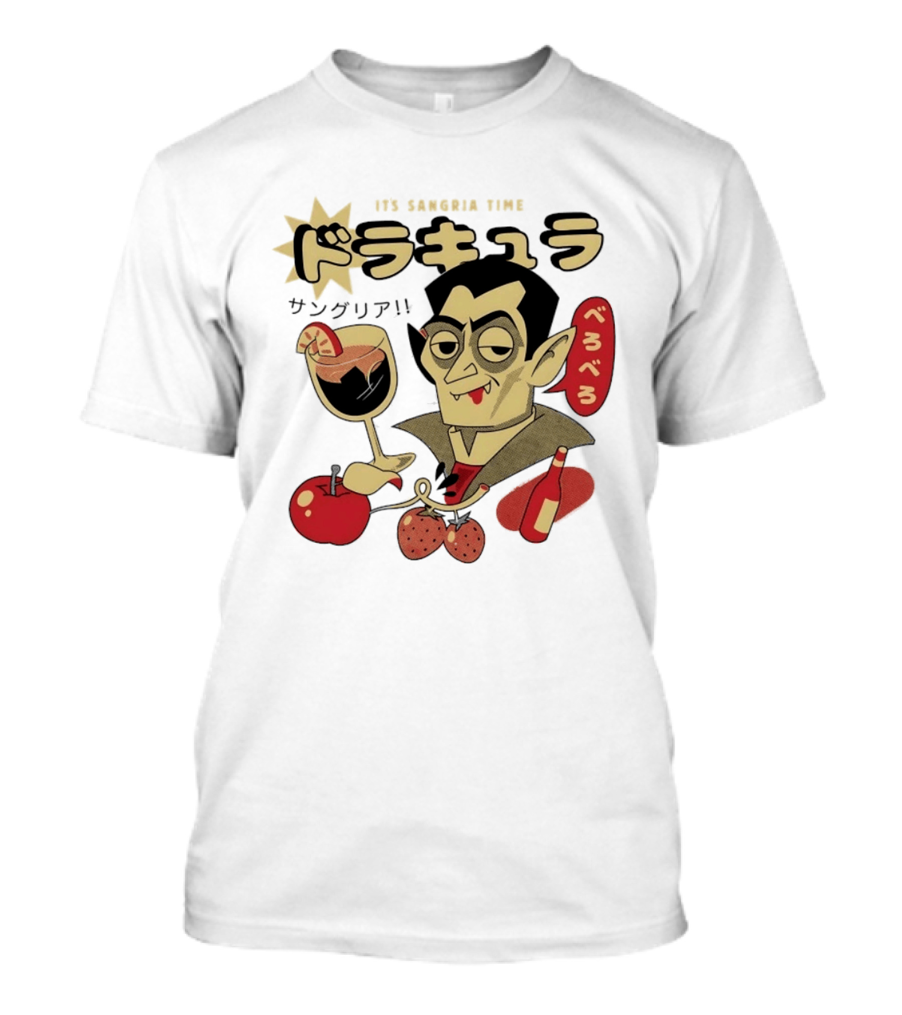 Dracula It's Sangria Time Japanese Vampire Bero Bero Retro Drink T-Shirt