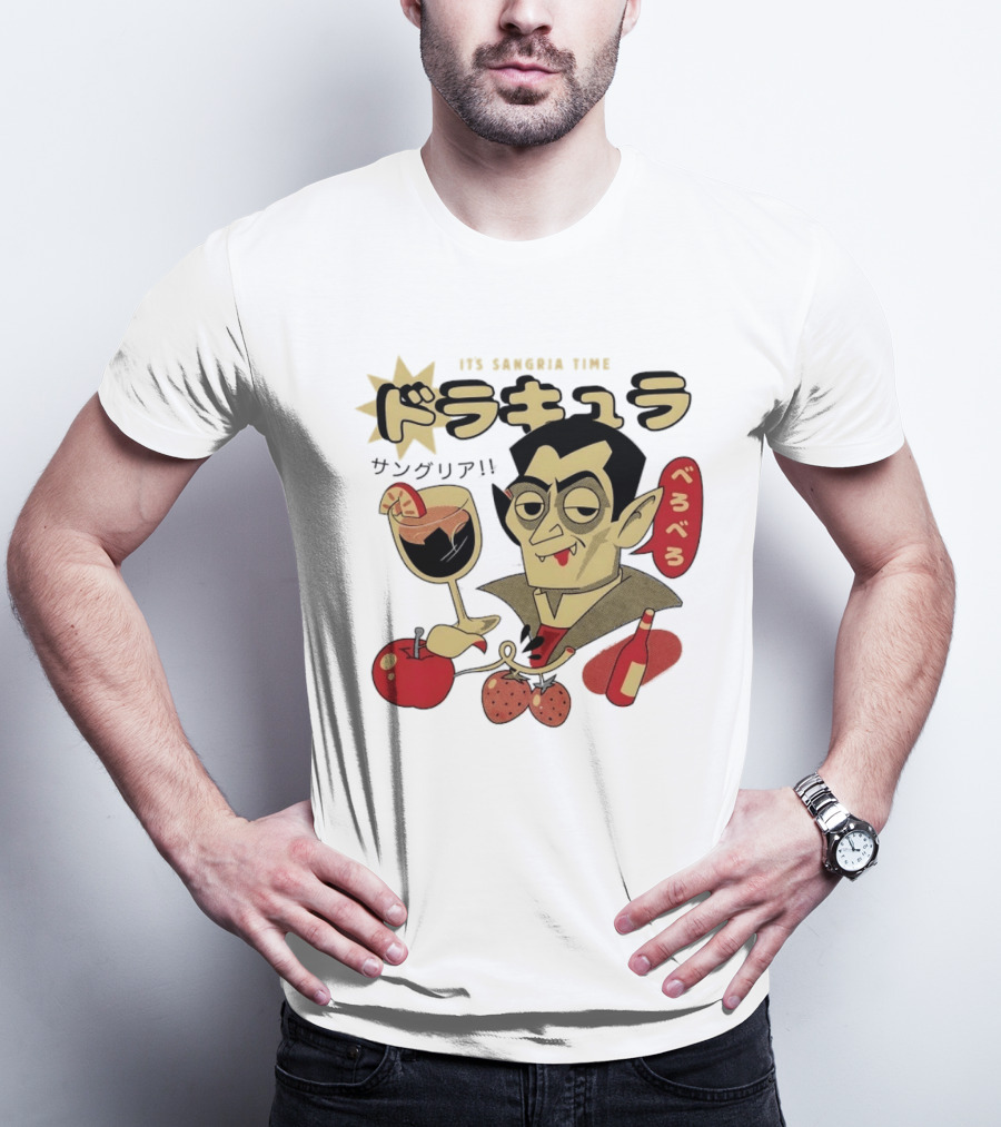 Dracula It's Sangria Time Japanese Vampire Bero Bero Retro Drink T-Shirt