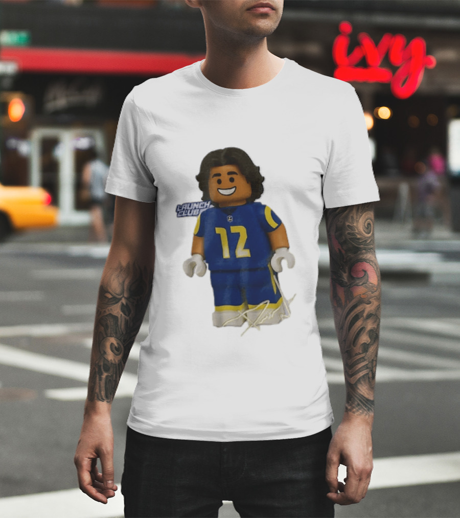 Los Angeles Rams Wide Receiver Puka Nacua Launch Club Number 12 Lego T-Shirt