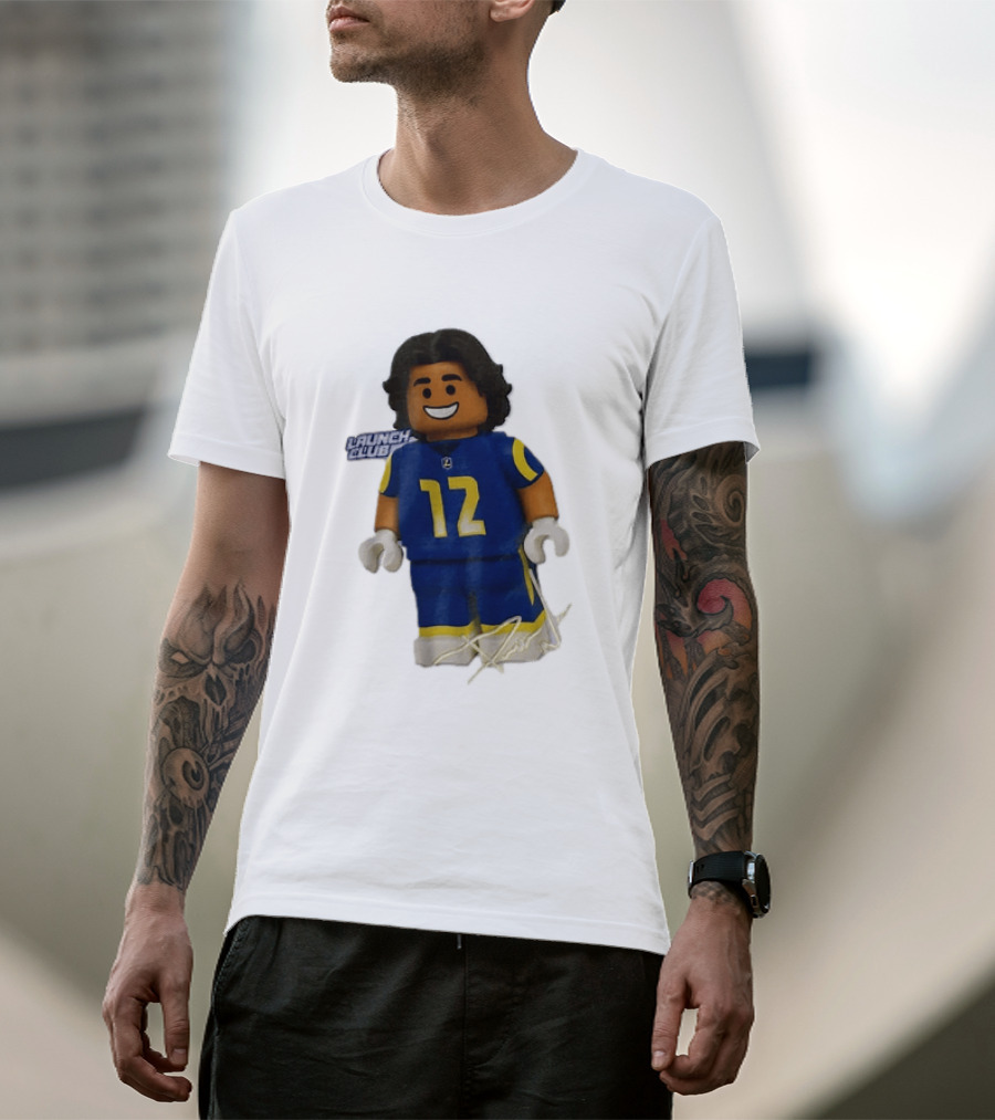 Los Angeles Rams Wide Receiver Puka Nacua Launch Club Number 12 Lego T-Shirt