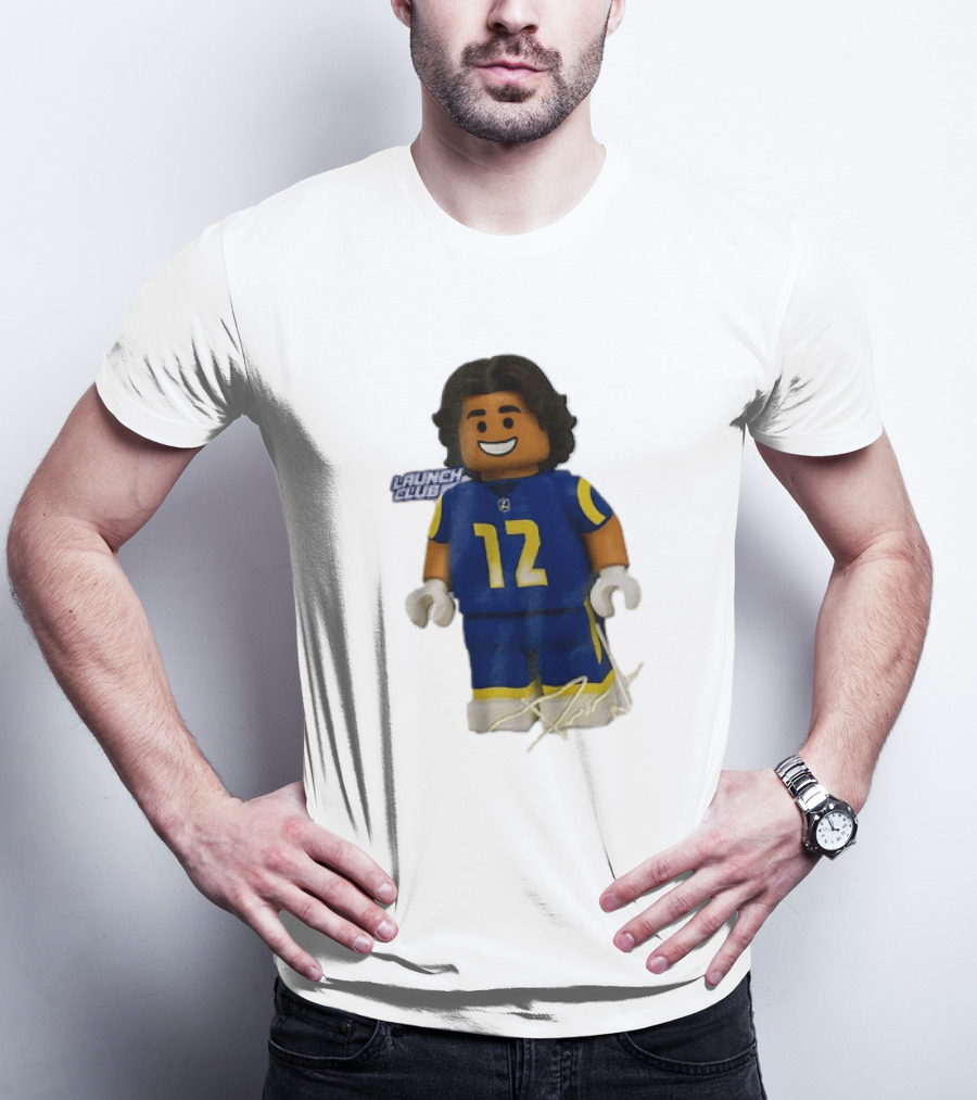 Los Angeles Rams Wide Receiver Puka Nacua Launch Club Number 12 Lego T-Shirt