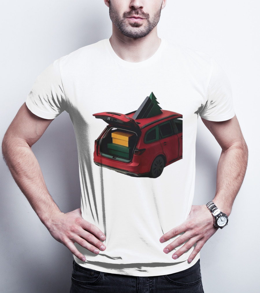 Most Likely To Pack The Car Festive Holiday Travel Scene With Christmas Tree And Gifts T-Shirt