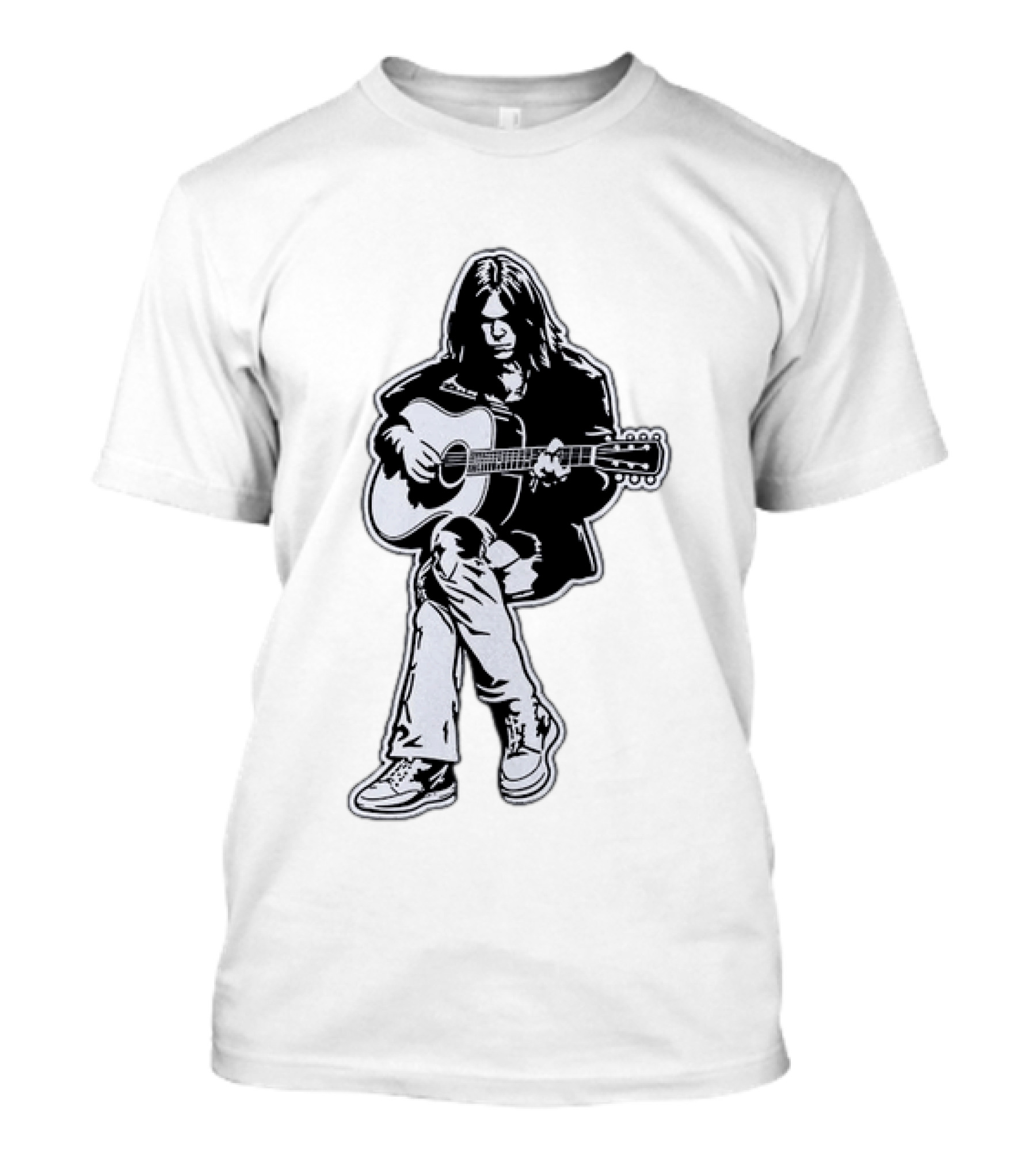 Neil Young Acoustic Folk Rock Guitar Performance T-Shirt