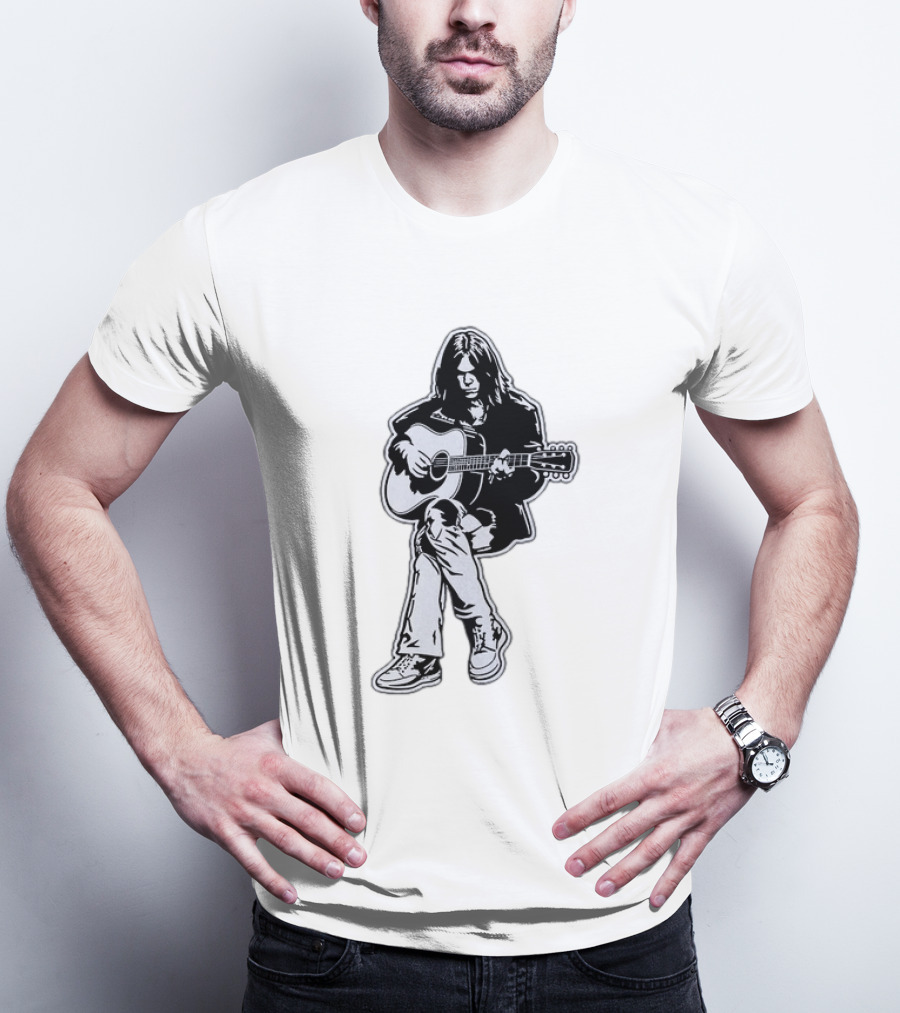 Neil Young Acoustic Folk Rock Guitar Performance T-Shirt
