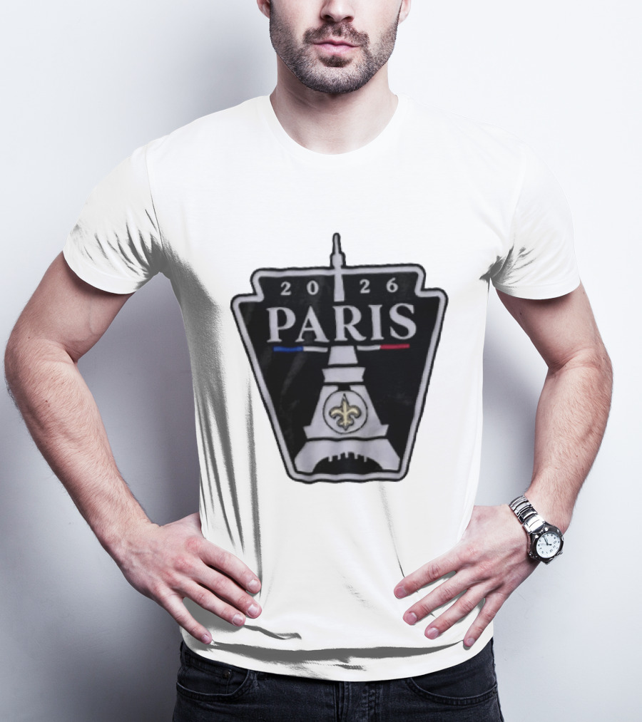 New Orleans Saints 2026 Paris Eiffel Tower Fleur De Lis NFL Event T-Shirt