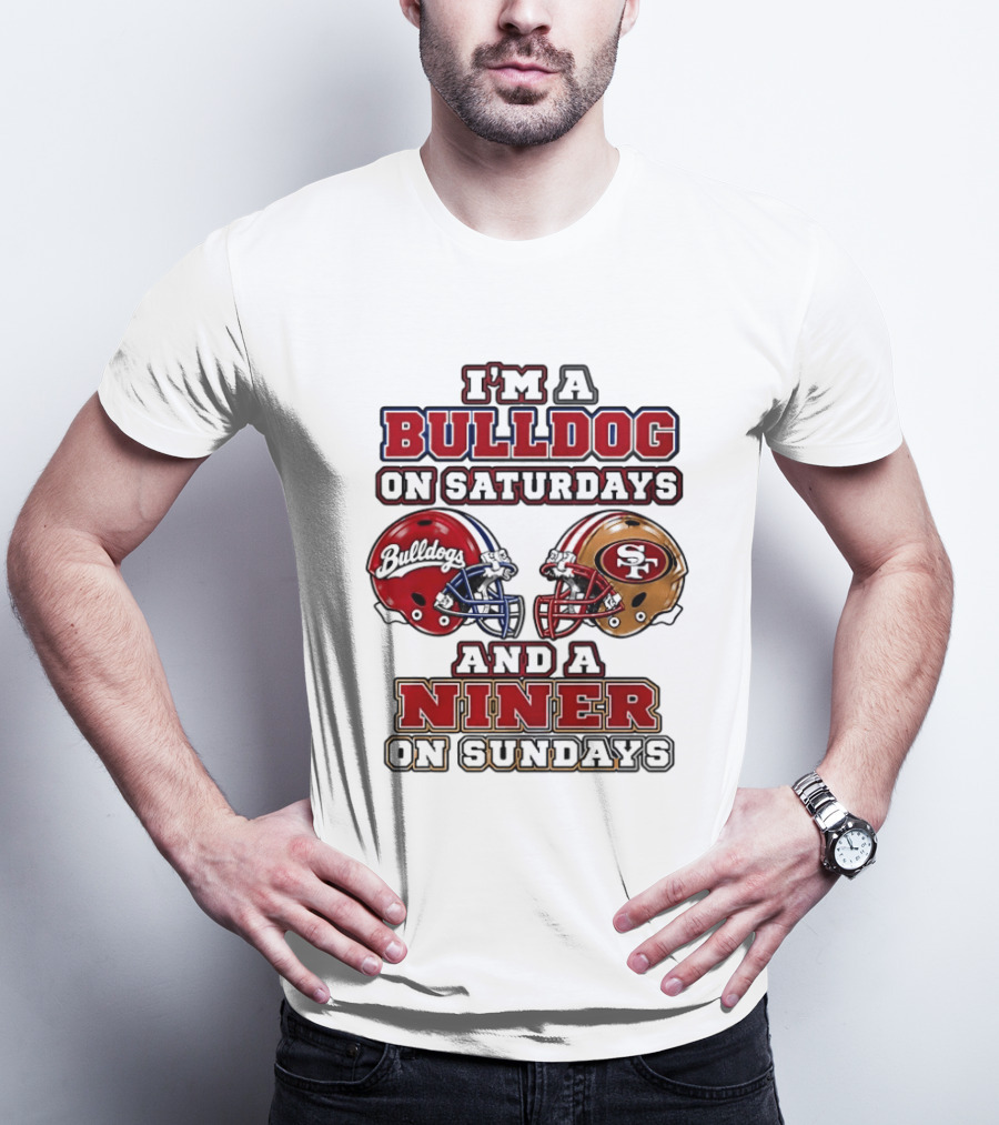 I'm A Bulldog On Saturdays And A Niner On Sundays Football Helmets T-Shirt