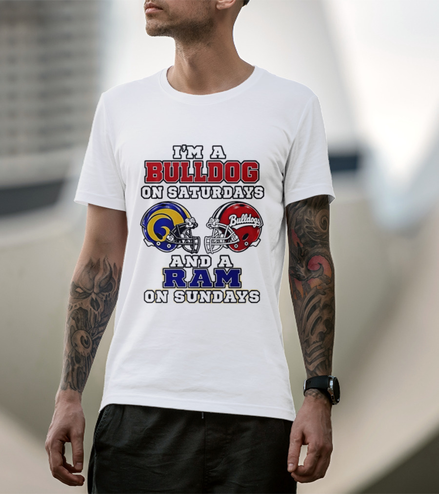 I'm A Bulldog On Saturdays And A Ram On Sundays Football Helmets T-Shirt
