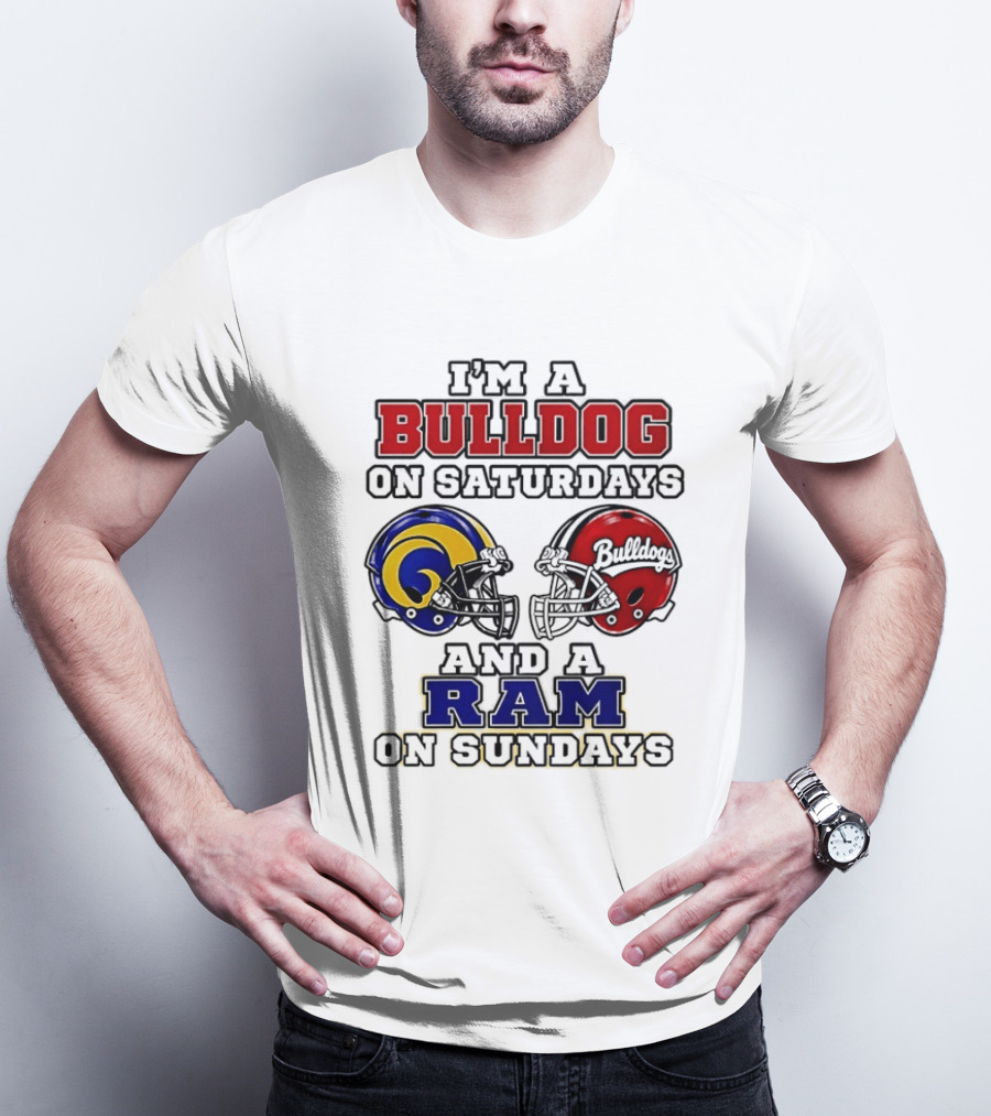 I'm A Bulldog On Saturdays And A Ram On Sundays Football Helmets T-Shirt