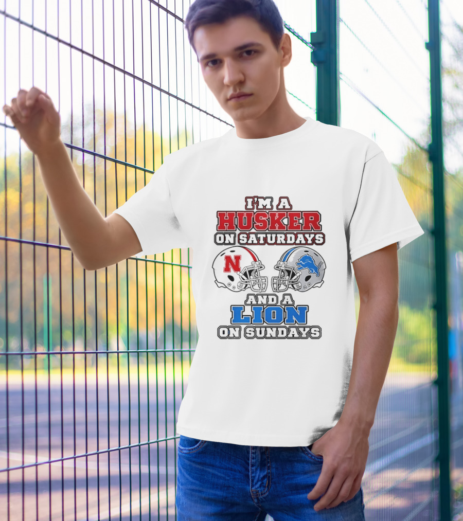 Husker On Saturdays And Lion On Sundays Football Helmets T-Shirt