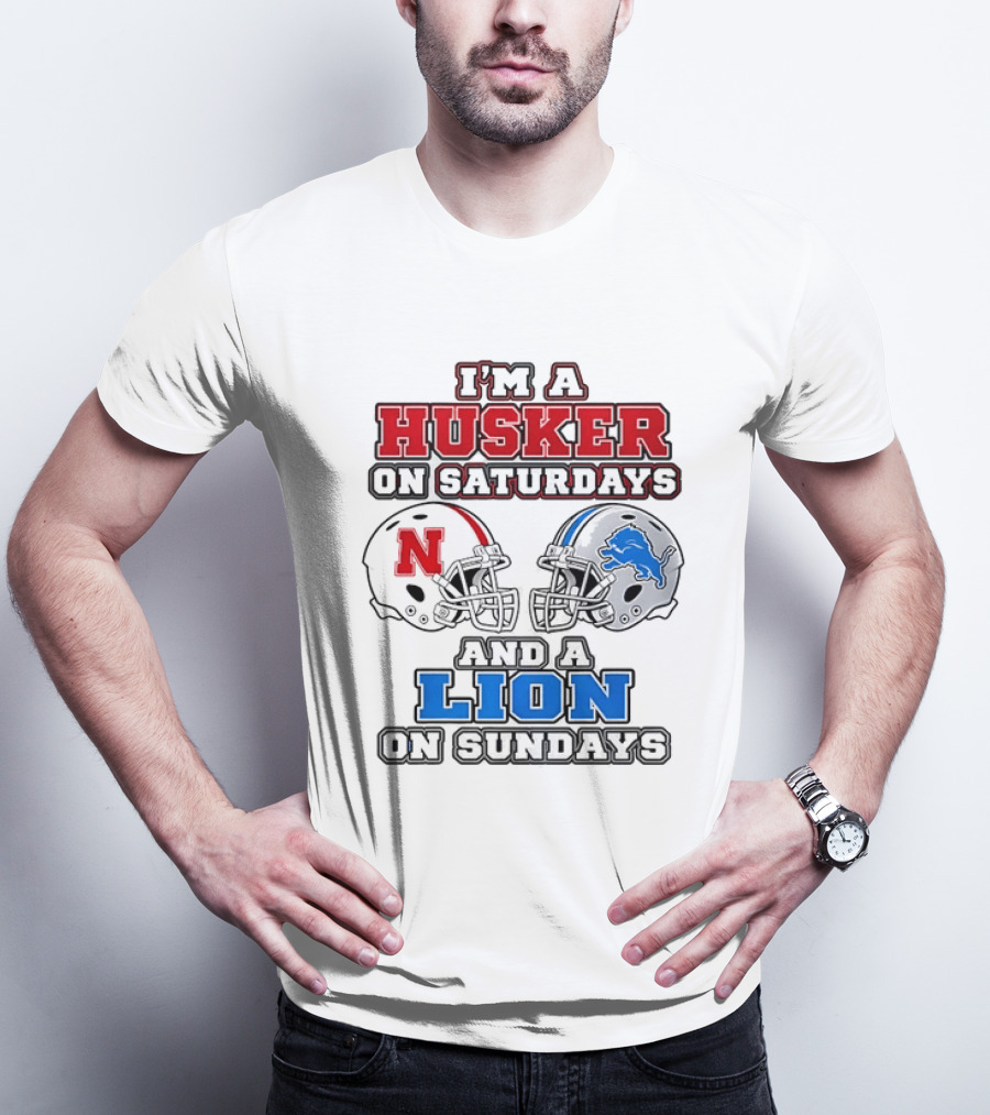 Husker On Saturdays And Lion On Sundays Football Helmets T-Shirt