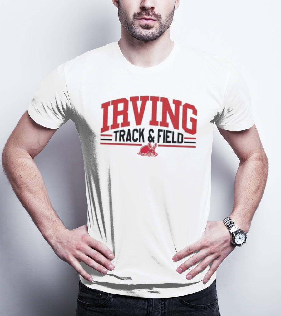 Irving Track And Field Retro Style Red Text With Bunny T-Shirt