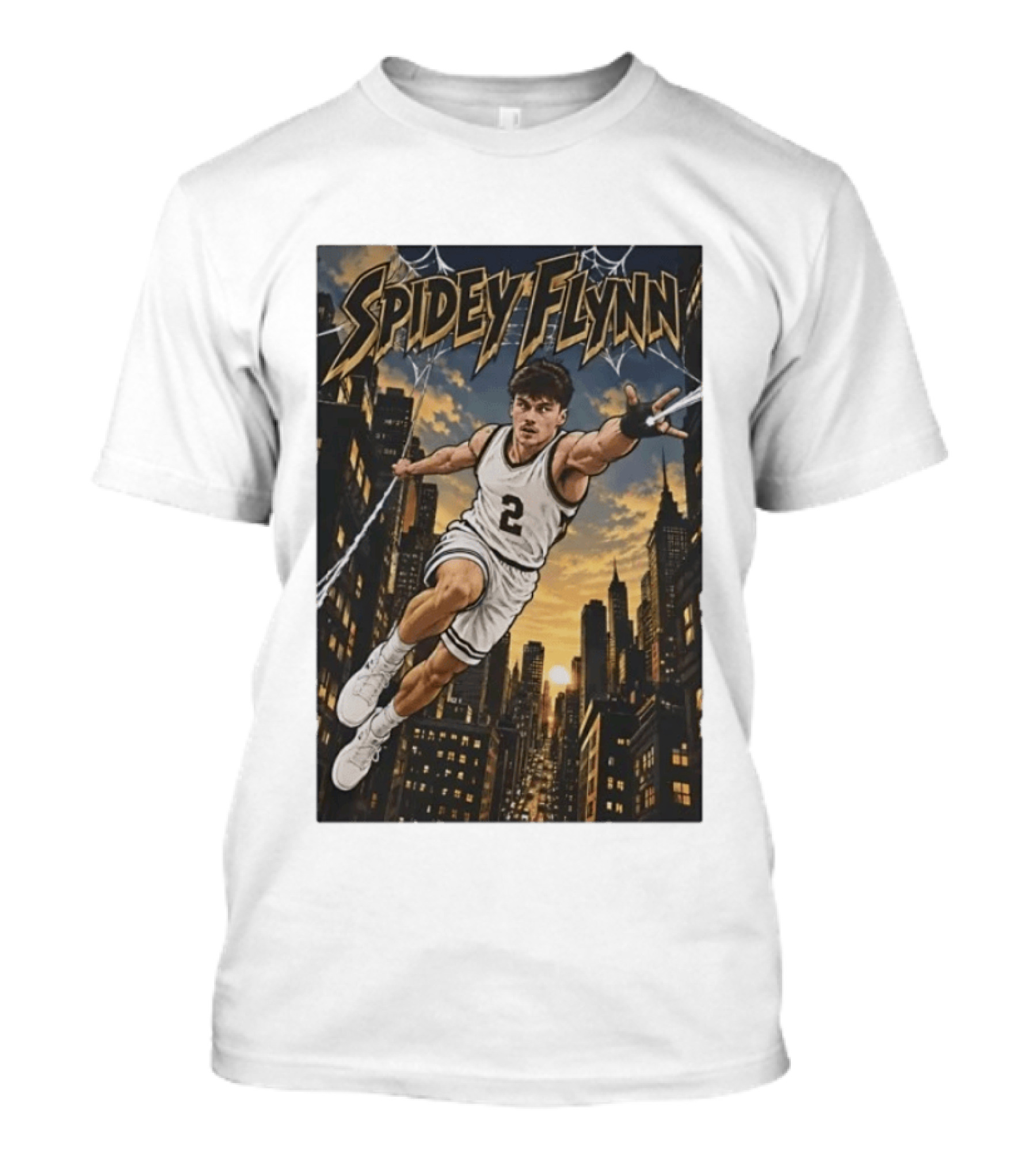 Spidey Flynn Basketball Superhero City Skyline Action T-Shirt