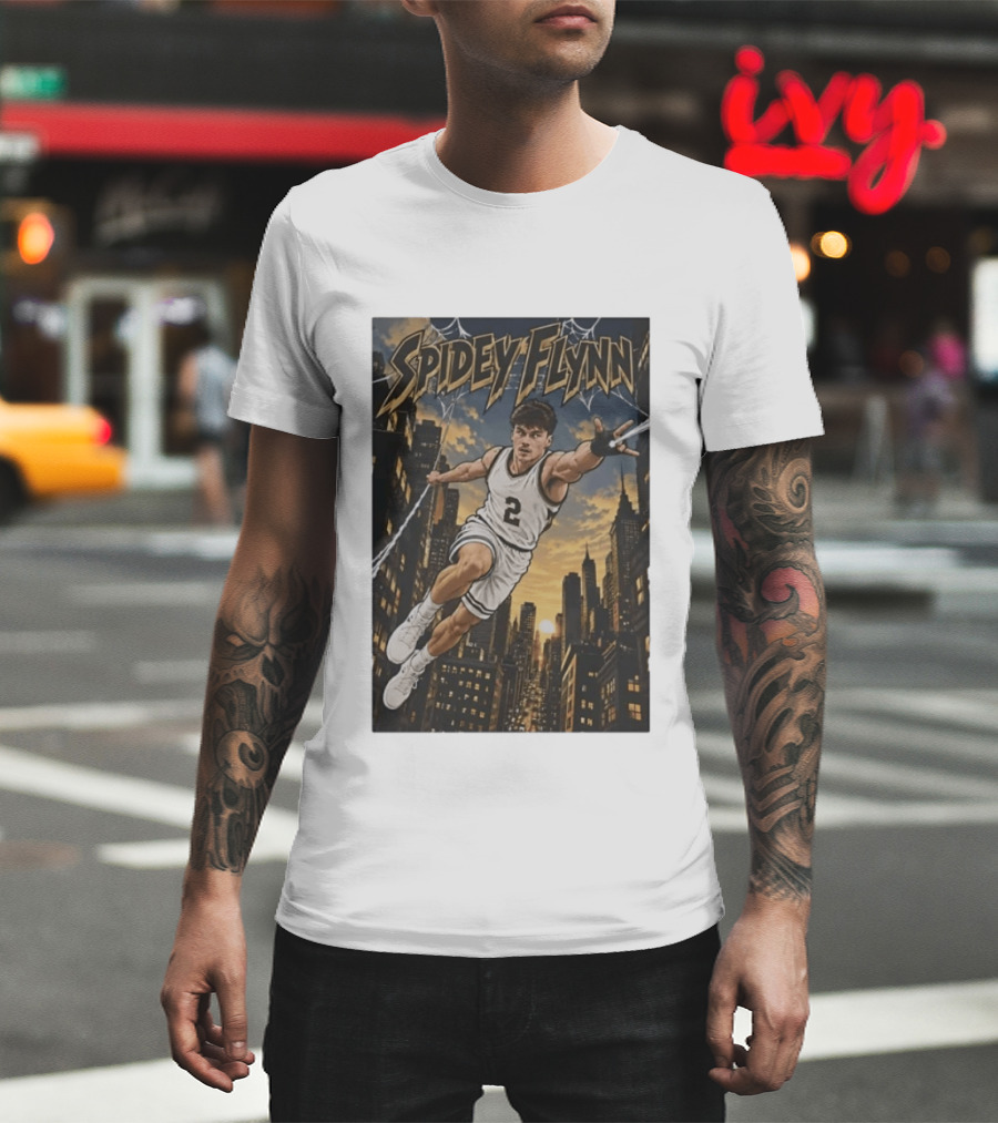 Spidey Flynn Basketball Superhero City Skyline Action T-Shirt
