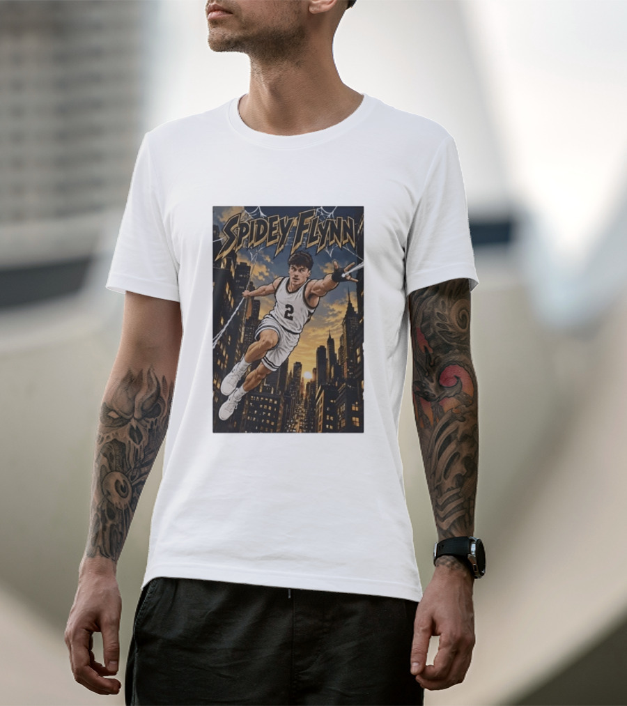 Spidey Flynn Basketball Superhero City Skyline Action T-Shirt