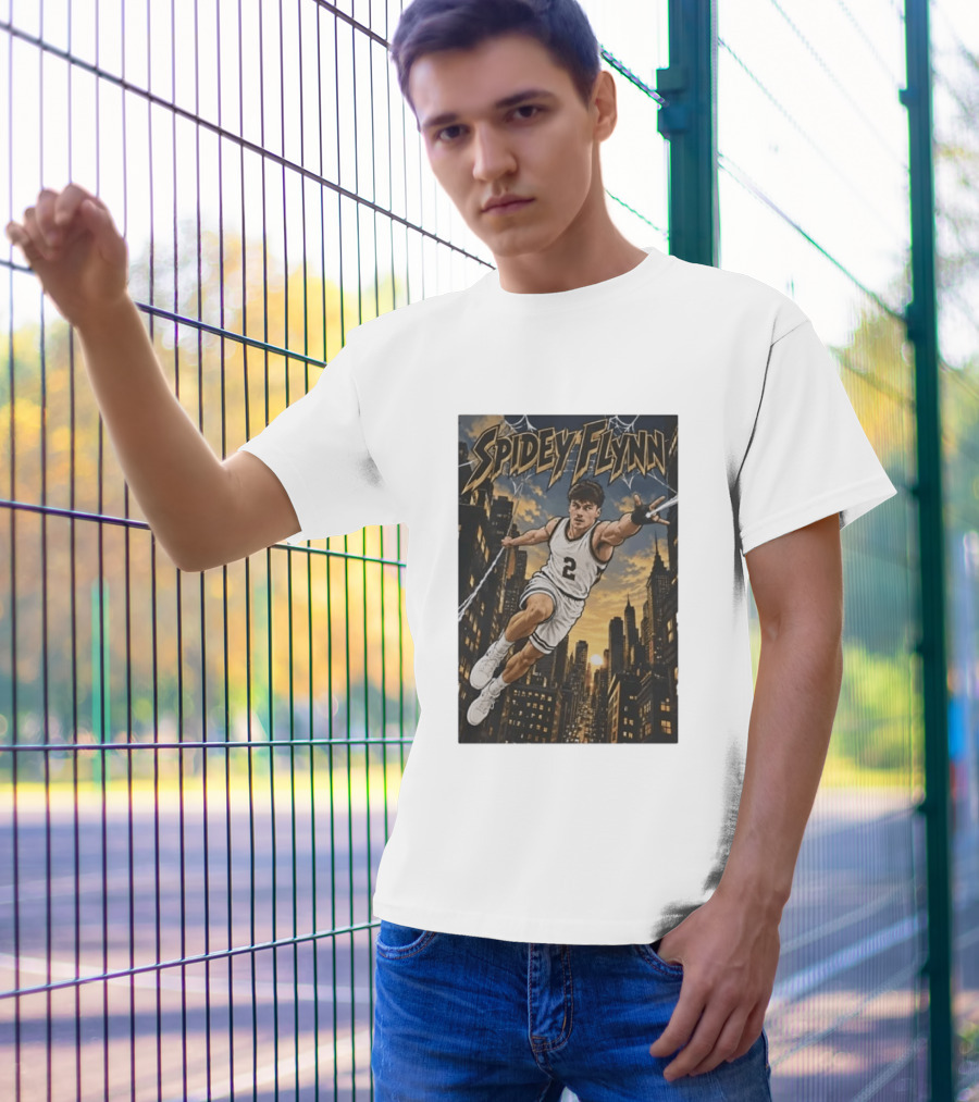 Spidey Flynn Basketball Superhero City Skyline Action T-Shirt