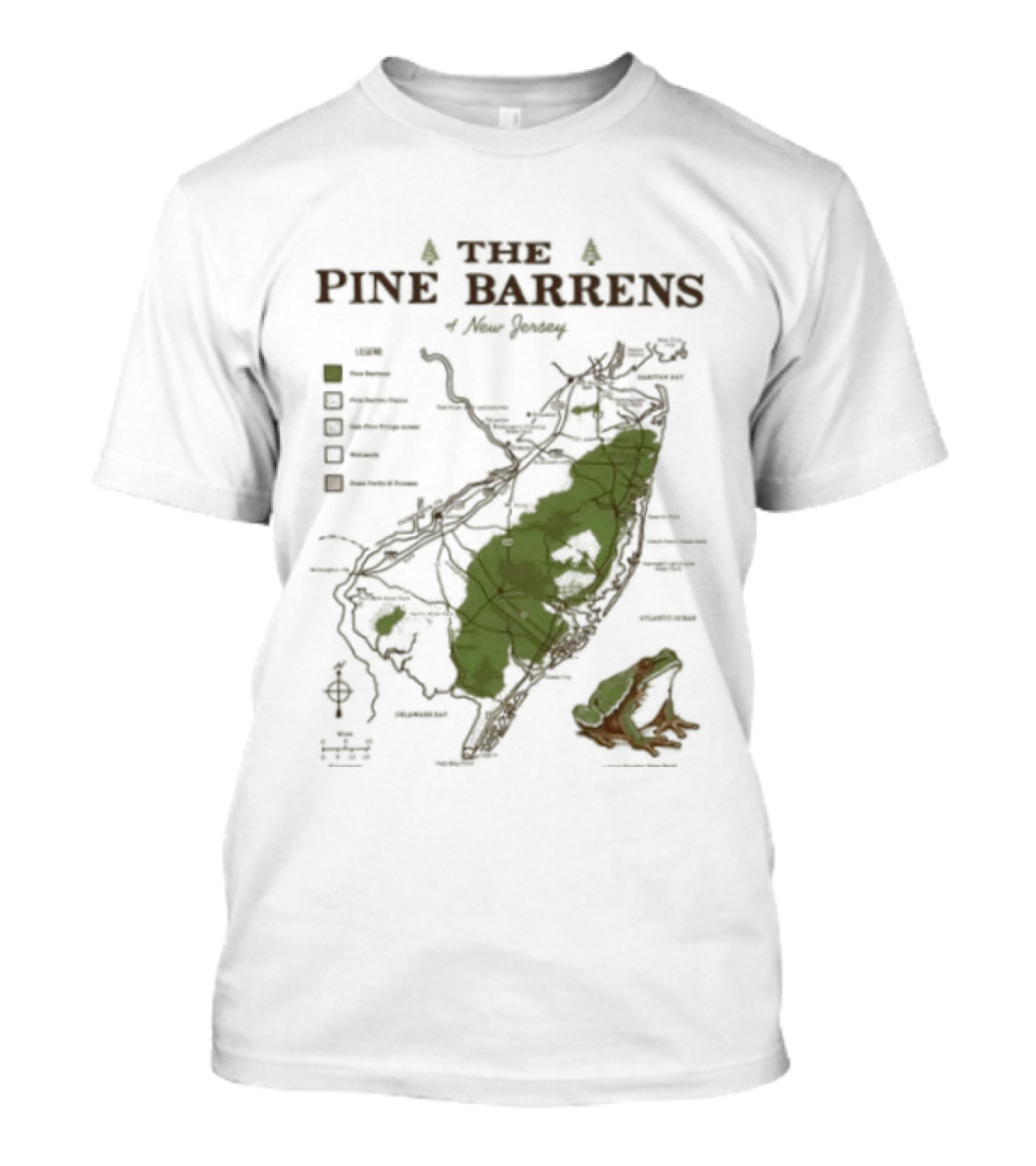 The Pine Barrens Of New Jersey Map Adventure Landmarks Forest Areas T-Shirt