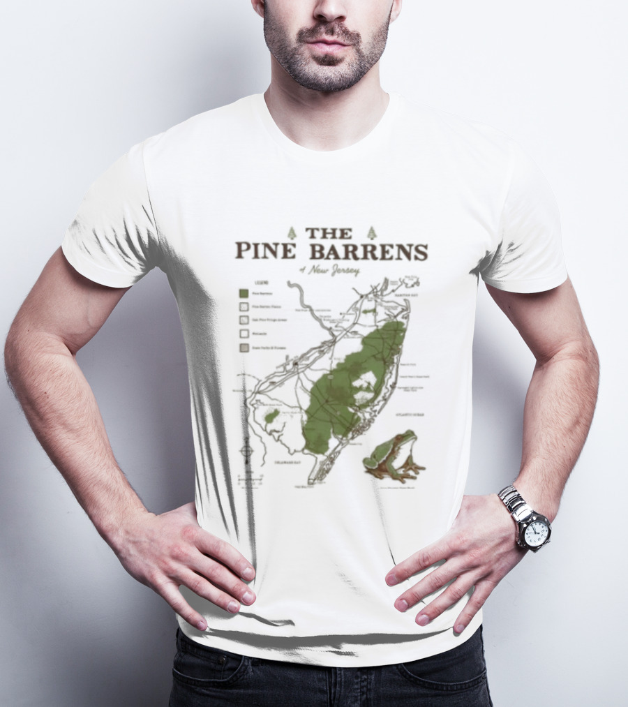 The Pine Barrens Of New Jersey Map Adventure Landmarks Forest Areas T-Shirt