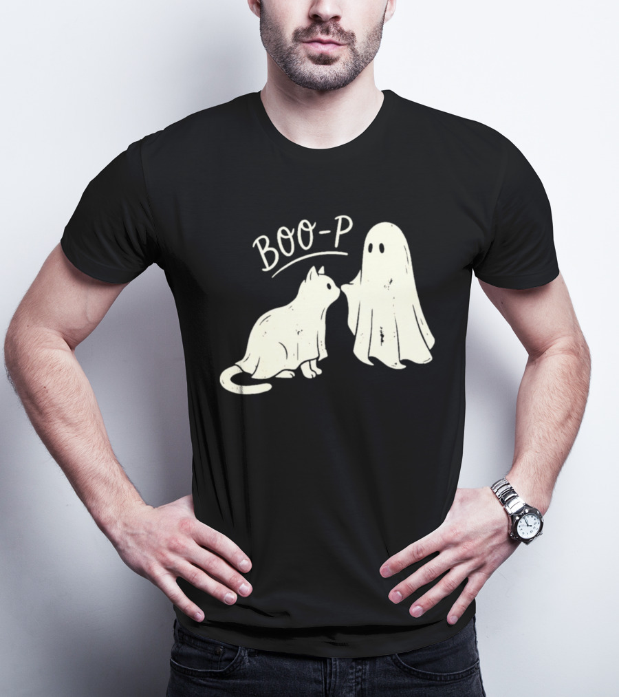 Boo P Humor Halloween Cat Ghost Playful Spirit And Feline Paw Interaction T-Shirt
