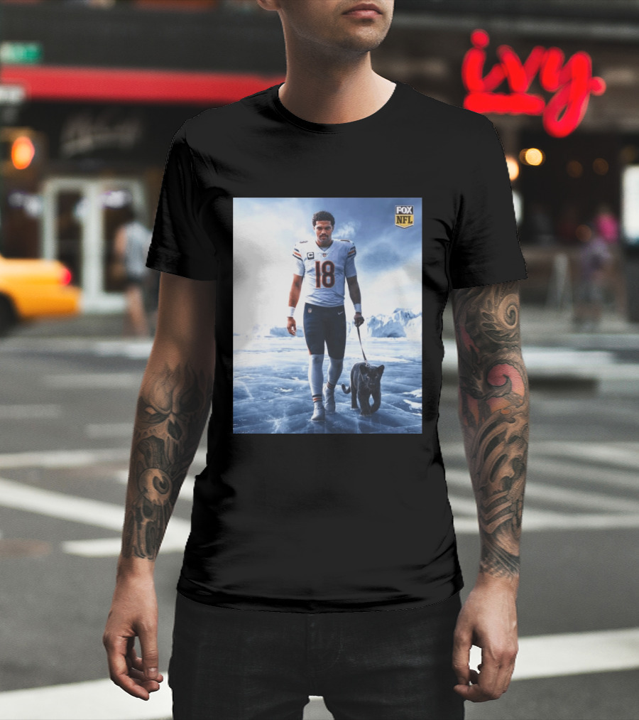 Chicago Bears QB #18 Arctic Panther Fox NFL Icy Football Player Black Panther T-Shirt