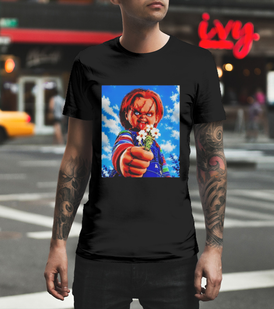 Chucky Child's Play Horror Movie Flowers Gesture T-Shirt
