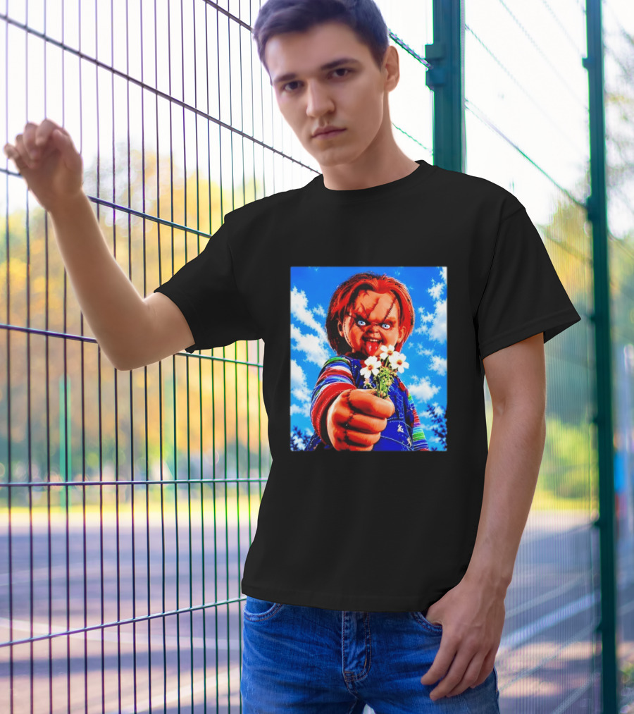 Chucky Child's Play Horror Movie Flowers Gesture T-Shirt