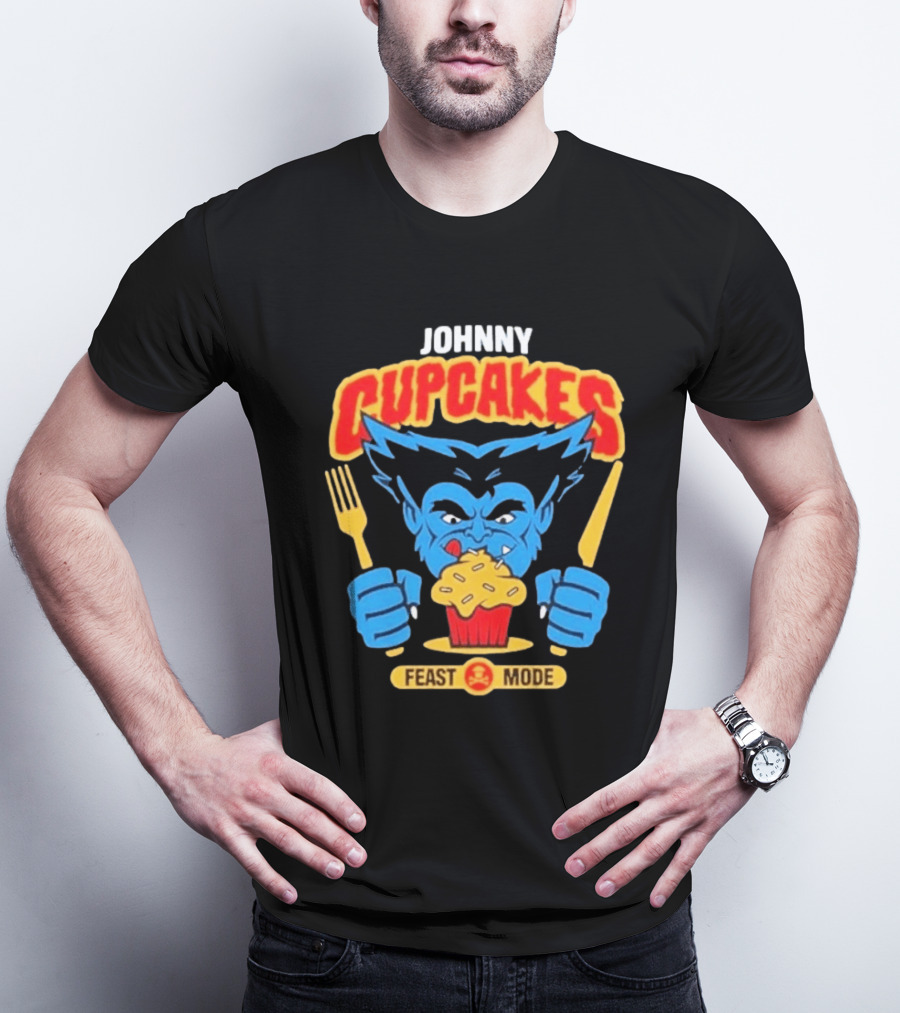 Johnny Cupcakes Feast Mode Blue Wolverine Eating Cupcake T-Shirt