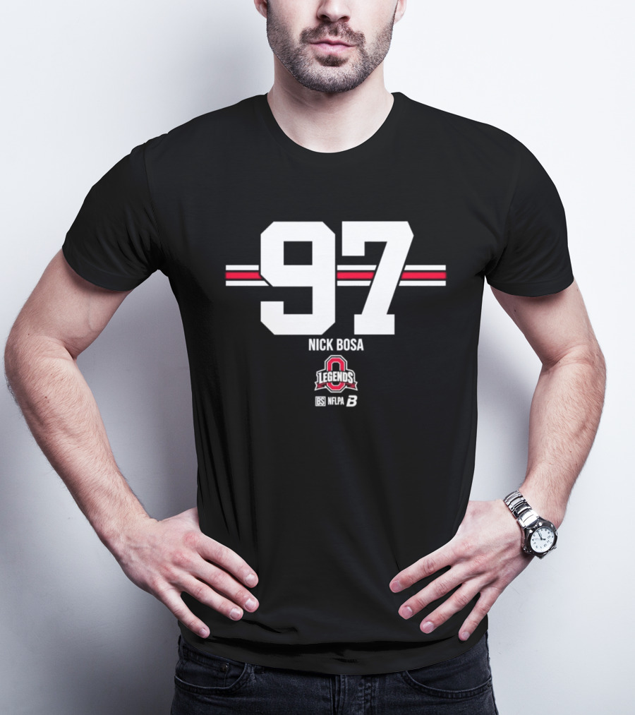 Ohio State Buckeyes Nick Bosa 97 Scarlet Gray Stripes T-Shirt
