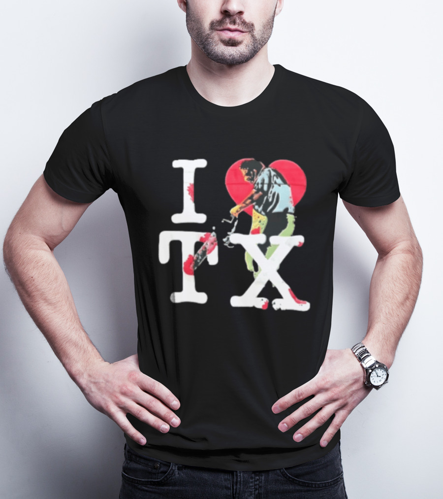 I Love Tx Leatherface Chainsaw Heart Blood Splatter T-Shirt