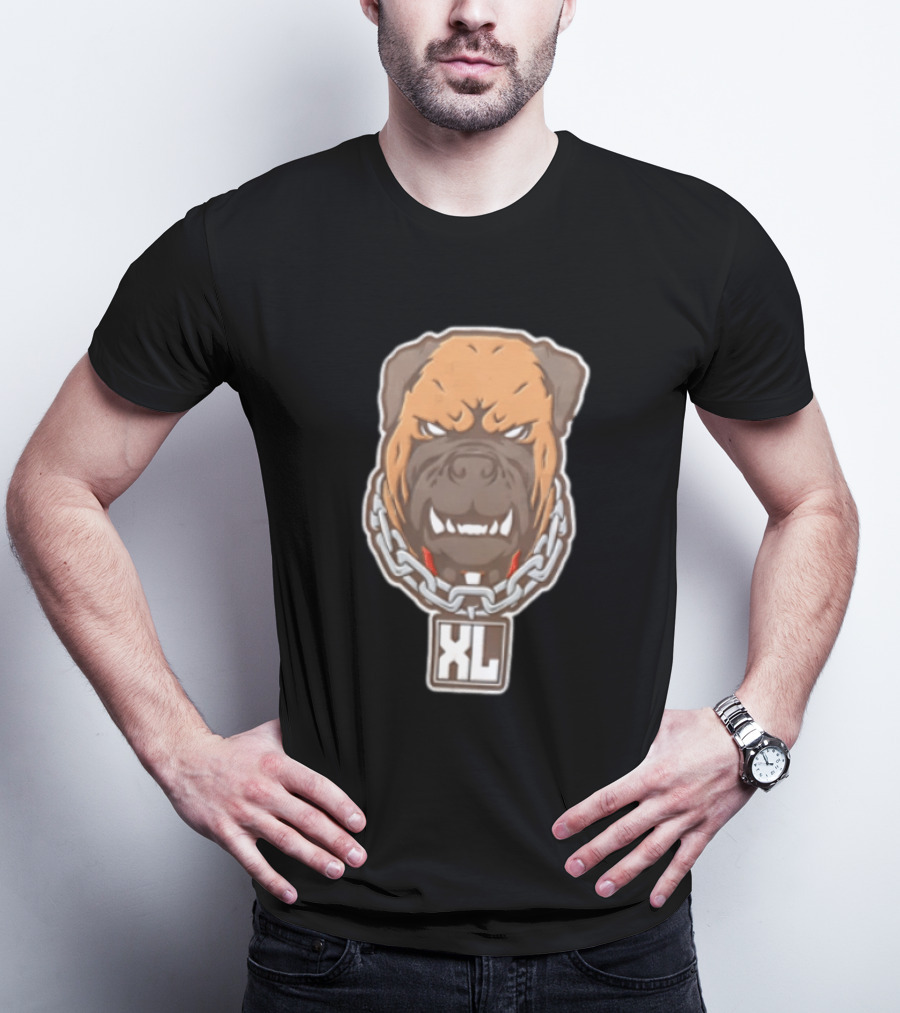 XL Angry Growling Dog Head Chain Collar Tag Cartoon Caricature T-Shirt