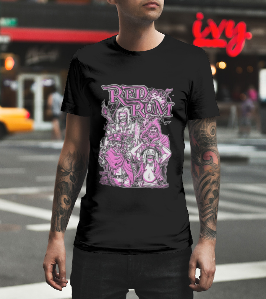 Red Rum Pink Pirate Crew Captain Hooded Wizard Comic Line T-Shirt