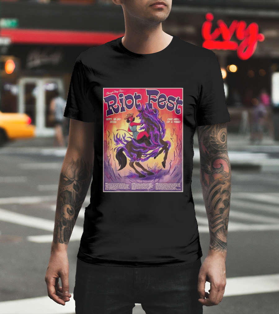 Chicago Douglass Park Riot Fest 2026 Devil Cowgirl Artwork September 18 20 One Hell Of A Time T-Shirt