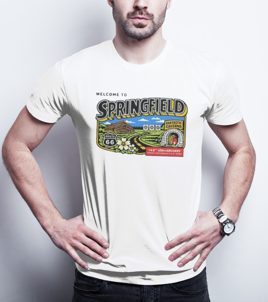 Welcome To Springfield Route 66 Fantastic Caverns 142nd USA Archery Target Nationals U.S. Open T-Shirt