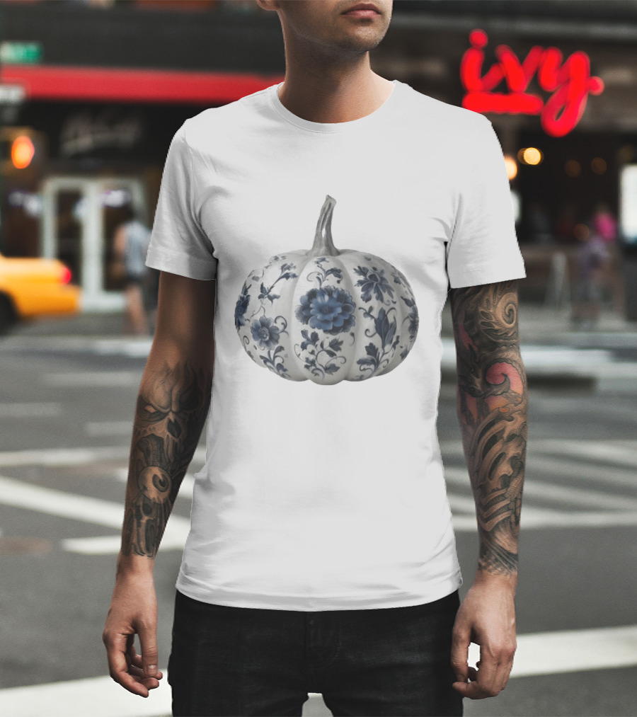 Blue Floral Porcelain Pumpkin China Blue Pumpkin Decor T-Shirt
