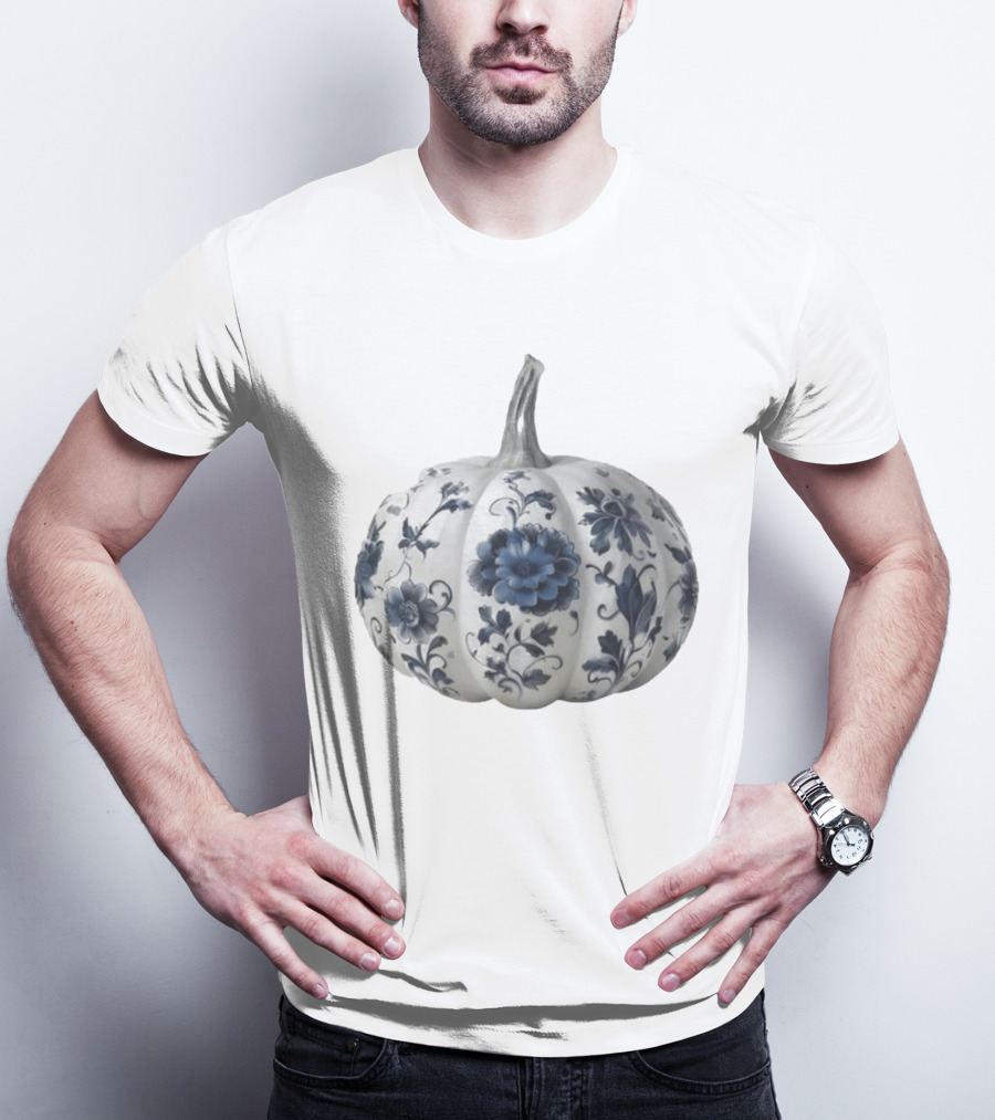 Blue Floral Porcelain Pumpkin China Blue Pumpkin Decor T-Shirt