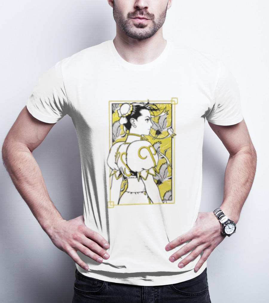 Chun Li Profile Flying Cranes Yellow Frame Line T-Shirt