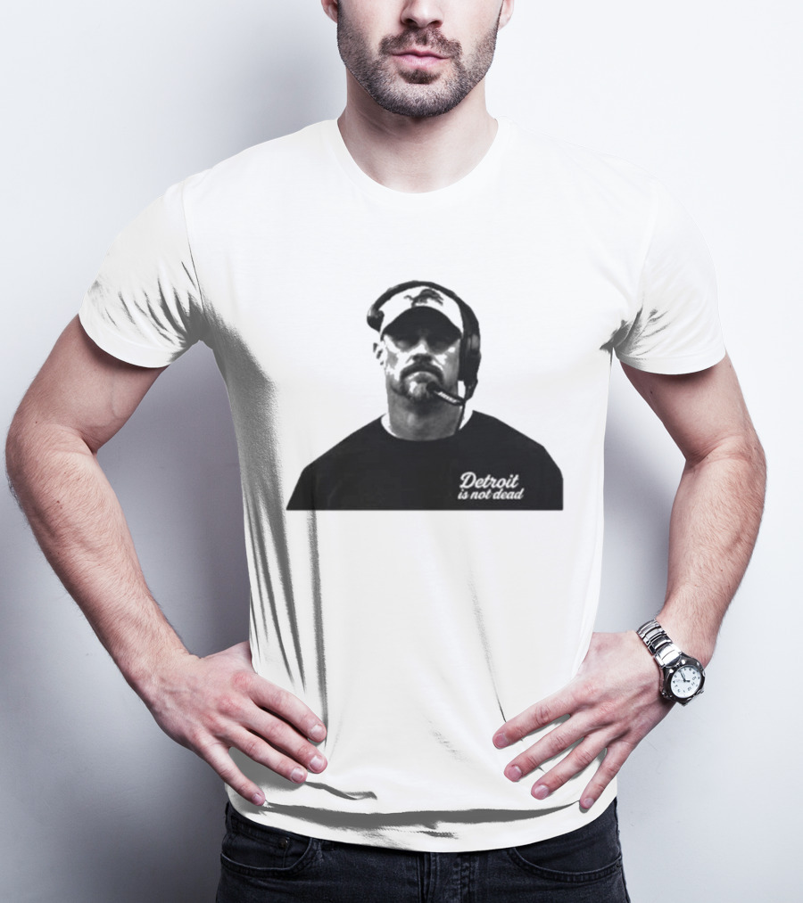 Dan Campbell 2026 Detroit Is Not Dead Headset Coach Monochrome Detroit Football T-Shirt