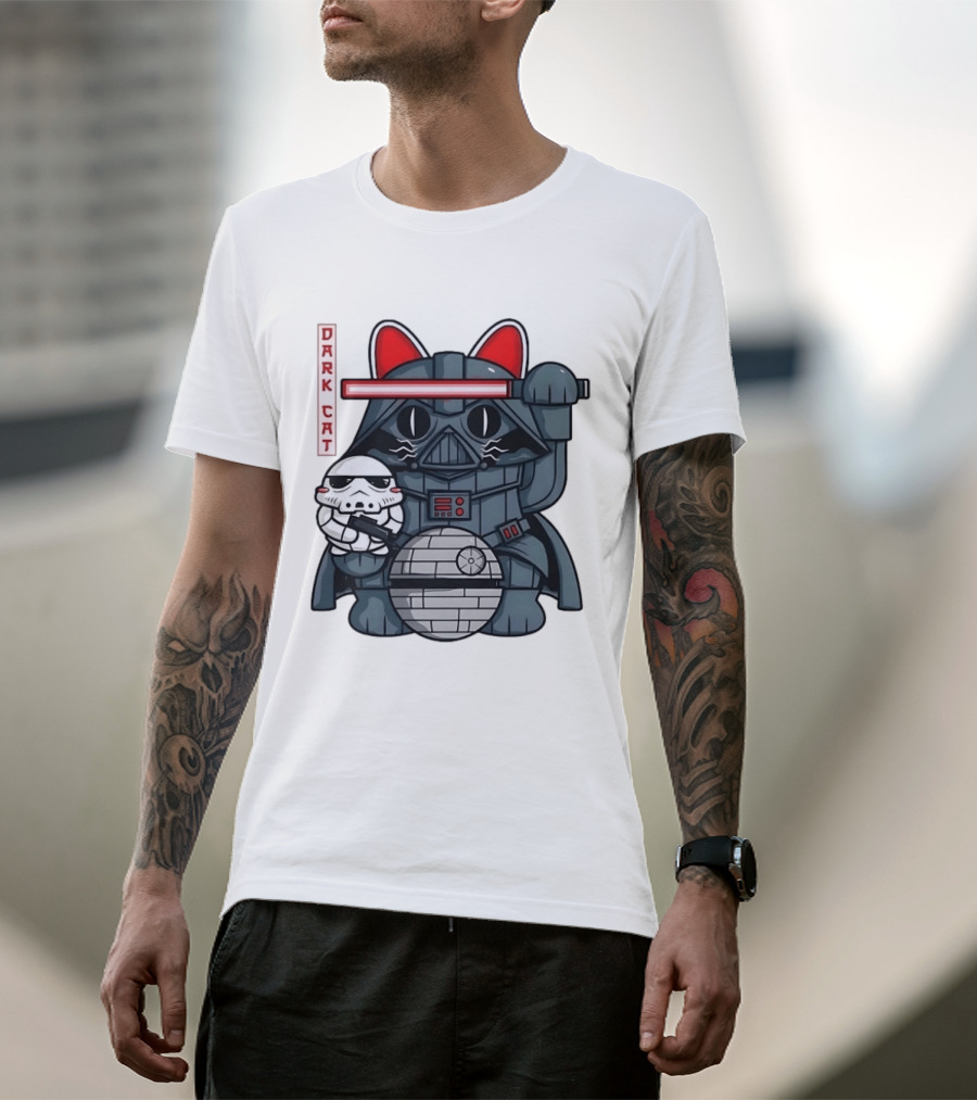 Dark Cat Vader Star Wars Cat Holding Stormtrooper Helmet T-Shirt